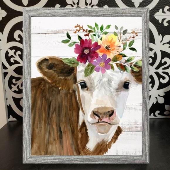 Accents | Framed Cow Calf Flowers Rustic Farmhouse Decor Print | Poshmark